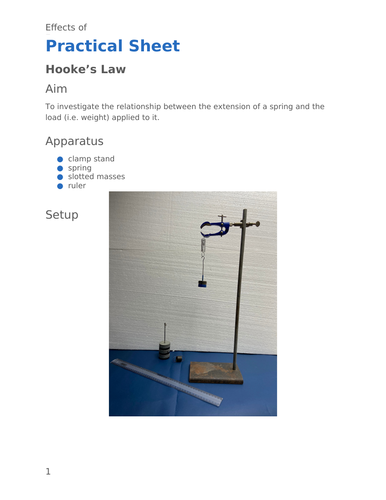 Hooke's Law - Practical Sheet | Teaching Resources