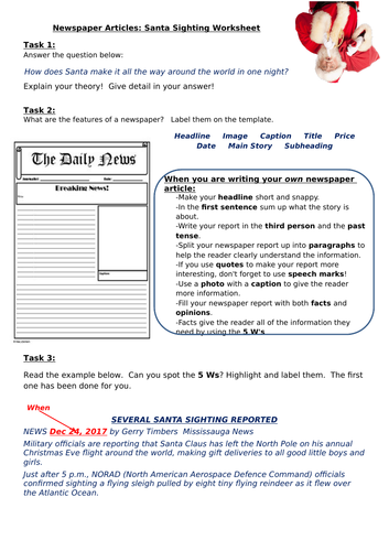 Christmas: Santa Sighting Newspaper | Teaching Resources