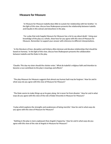 A level English Literature Measure for Measure Shakespeare exam ...