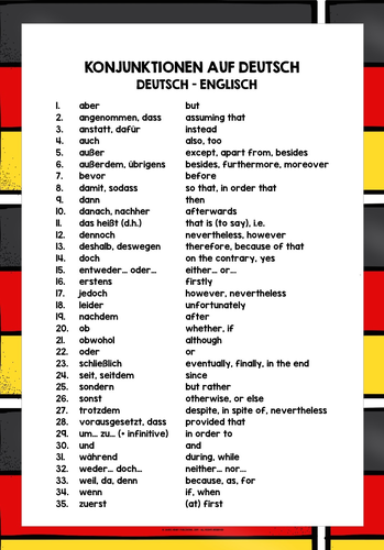 GERMAN CONJUNCTIONS LIST FREEBIE | Teaching Resources