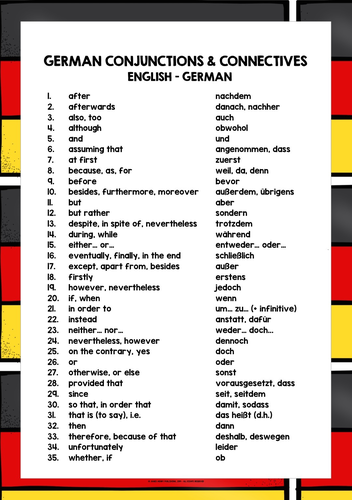 GERMAN CONJUNCTIONS LIST FREEBIE | Teaching Resources