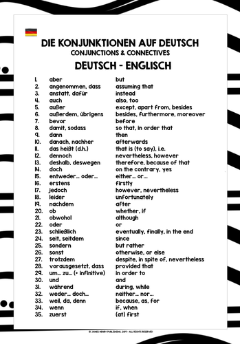 GERMAN CONJUNCTIONS CONNECTIVES FREEBIE | Teaching Resources