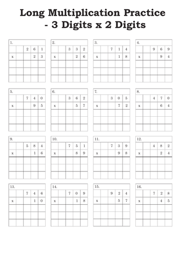 Long Multiplication-3 x 2 Digit Column Method | Teaching Resources