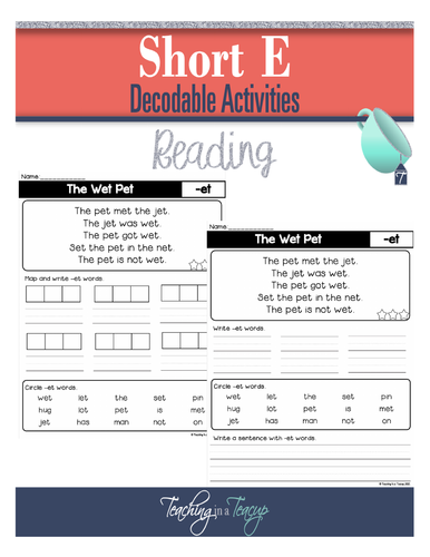 Short E Decodable Activities | Teaching Resources