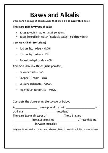 KS3 Acids and Alkalis Worksheet Bundle | Teaching Resources