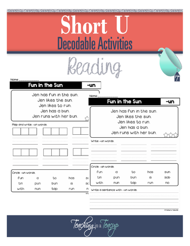 Short U Decodable Activities | Teaching Resources