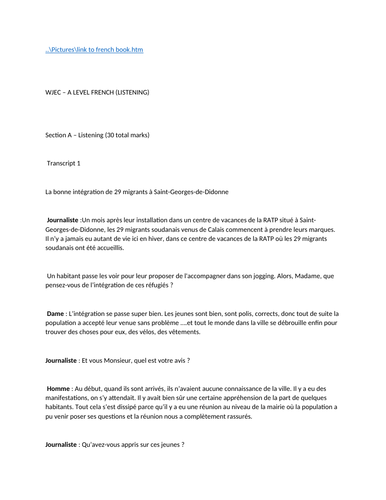 A level French transcripts listening exam with grammar and vocabulary ...