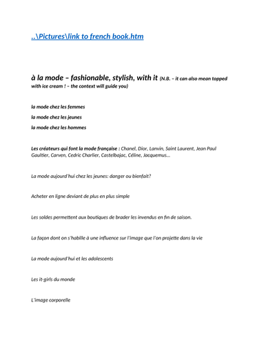 A Level FRENCH discussion sheet on fashion ; vocabulary and grammar ...