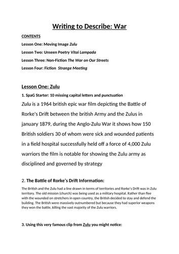 P1Q5 Writing to Describe: War | Teaching Resources