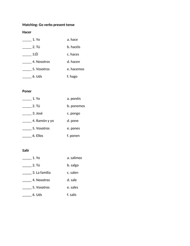 Go verbs matching all conjugations | Teaching Resources
