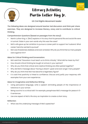 Martin Luther King Jr - Literacy Activities | Teaching Resources