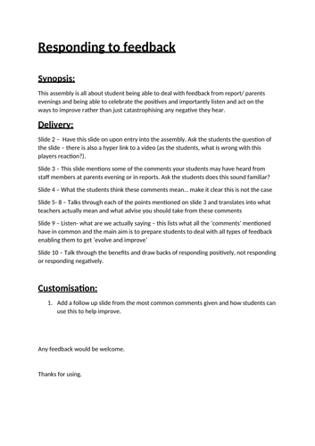 Responding to feedback assembly | Teaching Resources