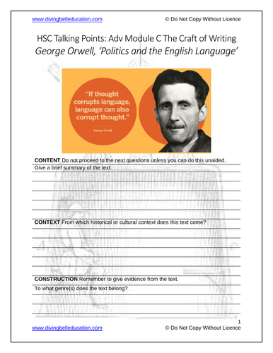 HSC Module C: Ways Into - Orwell, 'Politics and the English Language ...
