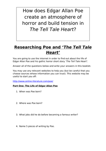 The Tell Tale Heart Workbook - Edgar Allan Poe | Teaching Resources