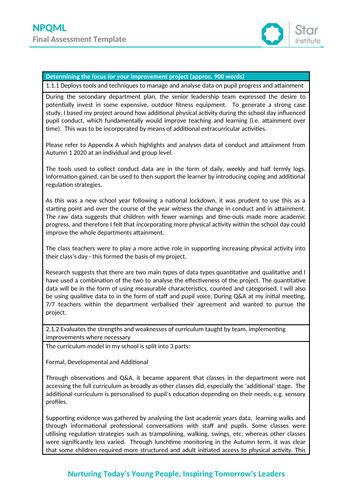 NPQML write up 20-21 | Teaching Resources
