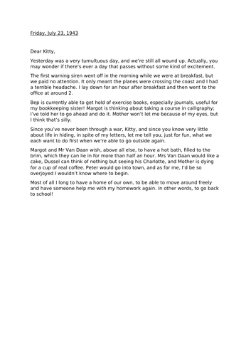 Anne Frank's Literacy Planning (Diary writing) | Teaching Resources