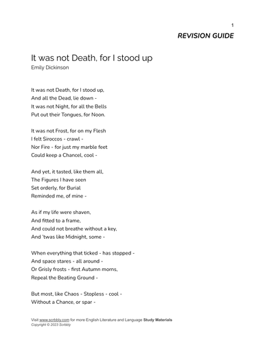It was not Death, for I stood up by Emily Dickinson - Study Guide ...