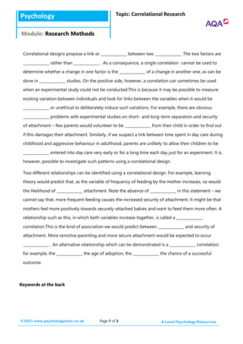 AQA Psychology: Research Methods: Correlations | Teaching Resources