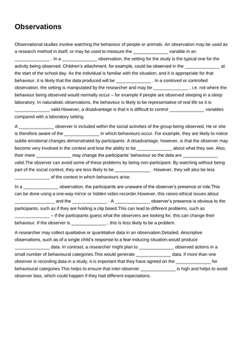 Psychology: Research Methods: Observations | Teaching Resources