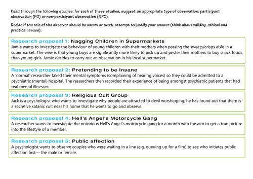 Psychology: Research Methods: Observations | Teaching Resources