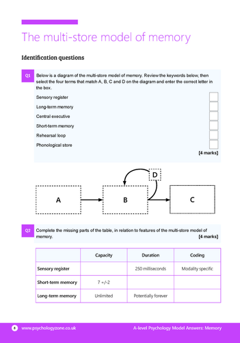 AQA Psychology BRILLIANT MODEL ANSWERS: Memory: AS and A-level ...