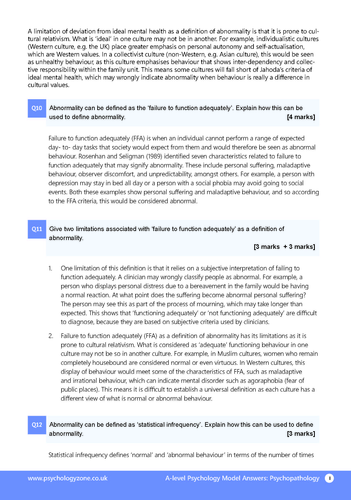 AQA Psychology BRILLIANT MODEL ANSWERS: Psychopathology: AS and A-level ...