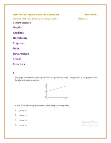 Measurements and Uncertainties-Complete Practice Test and Answer key ...