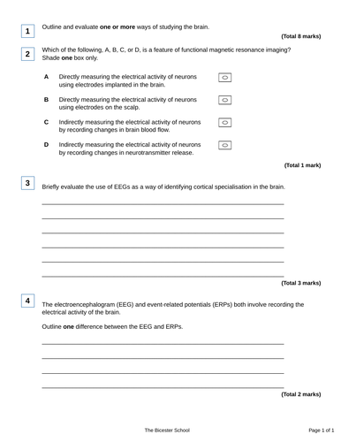 AQA A-Level Psychology Biopsychology – Ways of Studying the Brain ...