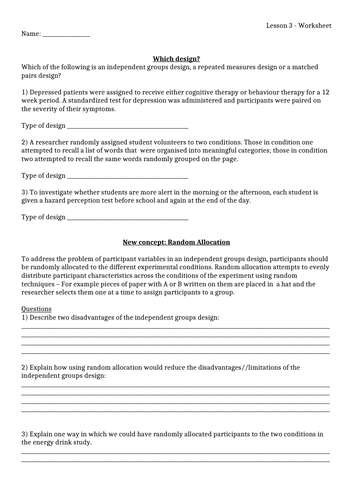 AQA A-Level Psychology Research Methods – Experimental Design ...