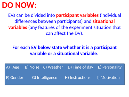 AQA A-Level Psychology Research Methods – Experimental Design ...