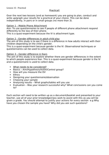 AQA A-Level Psychology Research Methods – Practical | Teaching Resources