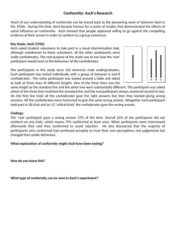 AQA A-Level Psychology Social Influence – Conformity: Asch's Research ...