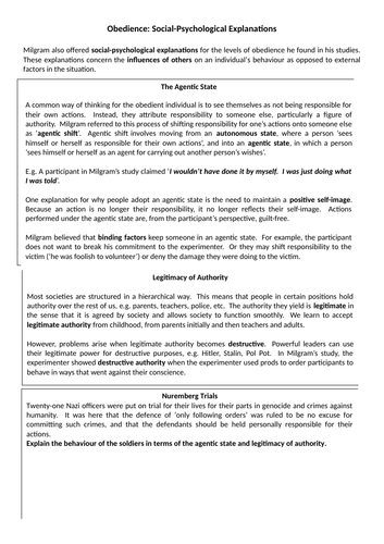 AQA A-Level Psychology Social Influence – Obedience: Social ...