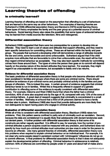 AQA A-Level Psychology Forensics – Differential Association Theory ...