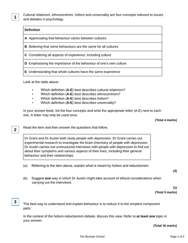 AQA A-Level Psychology Issues and Debates – Holism and Reductionism ...