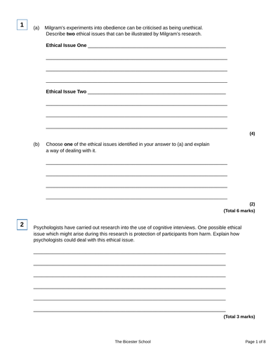 AQA A-Level Psychology Issues and Debates – Ethical Implications ...