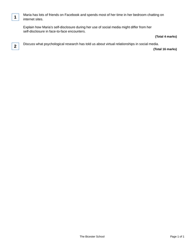 AQA A-Level Psychology Relationships – Virtual Relationships in Social ...