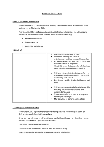 AQA A-Level Psychology Relationships – Parasocial Relationships ...