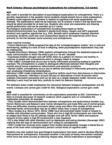 AQA A-Level Psychology Schizophrenia – Psychological Explanations ...
