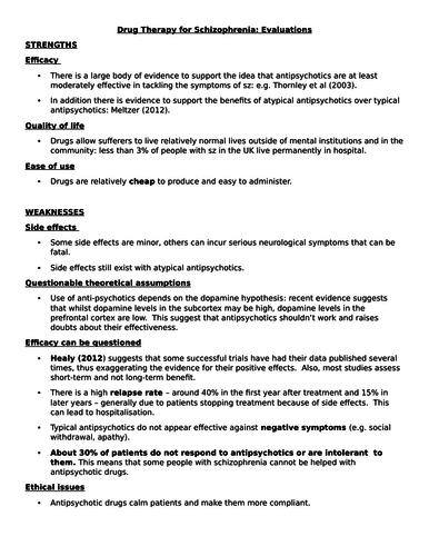 AQA A-Level Psychology Schizophrenia – Drug Therapies | Teaching Resources