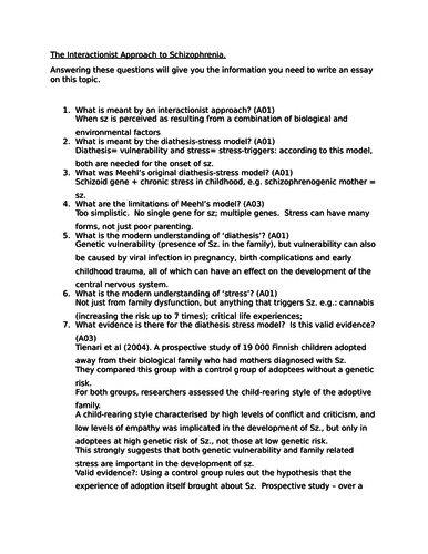 AQA A-Level Psychology Schizophrenia – Interactionist Approach ...