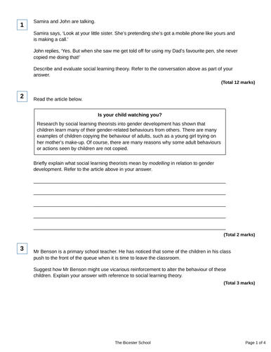 AQA A-Level Psychology Approaches – Social Learning Theory | Teaching ...