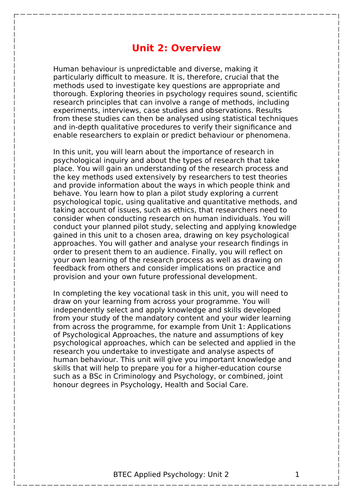 BTEC Applied Psychology - Unit 2 LAA | Teaching Resources