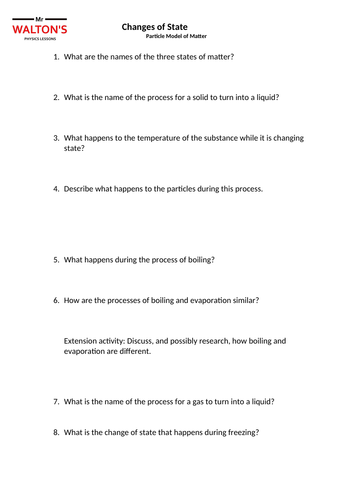 Changes of State for GCSE Science worksheet and video | Teaching Resources