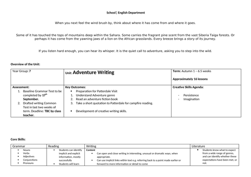Complete Unit with scheme and resources for Year 7 Adventure Fiction ...