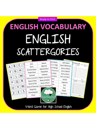 Scattergories HIGH SCHOOL ENGLISH Vocabulary Game ELA | Teaching Resources