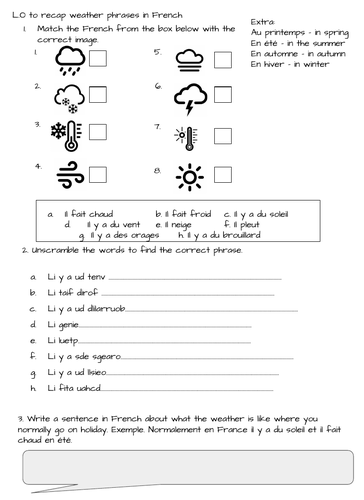 Weather worksheet - French | Teaching Resources