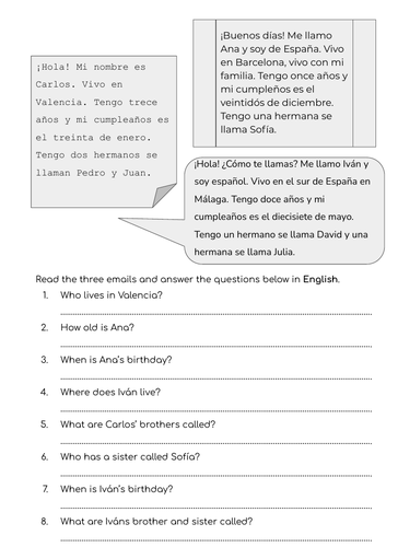 Birthdays and Personal Details Reading Comprehension Spanish | Teaching ...