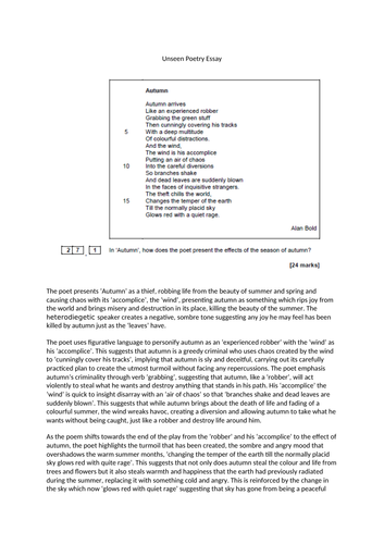 Autumn Unseen Poetry (AQA May 2017): Complete student response (High ...