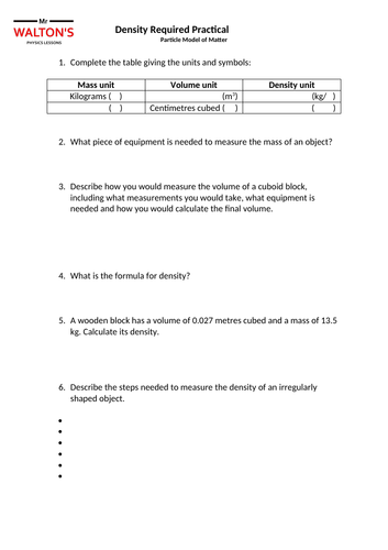 Density Required Practicals for GCSE Science worksheet and video ...